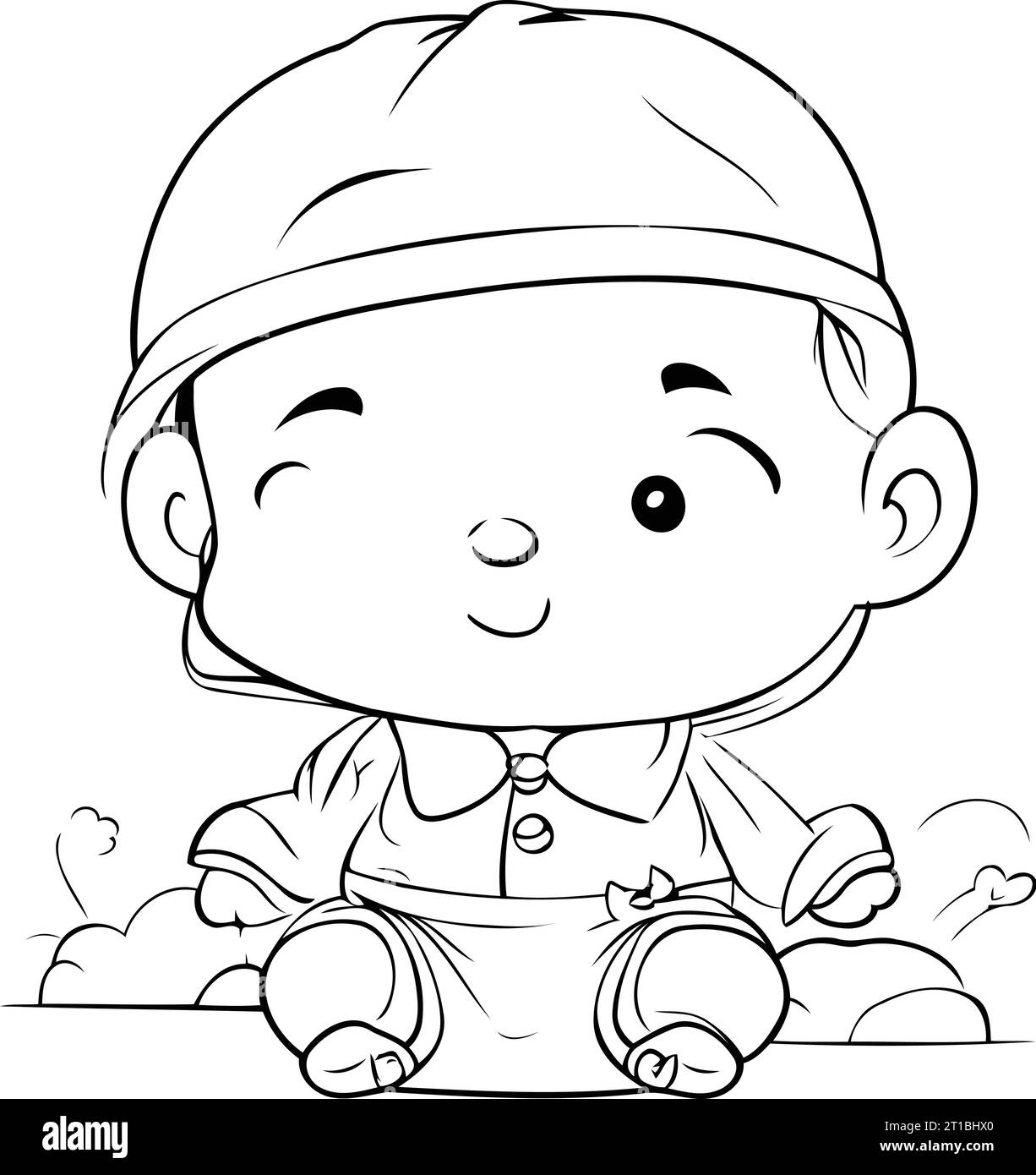 Coloring Page Outline Of a Cute Little Boy Sitting Down Stock Vector ...