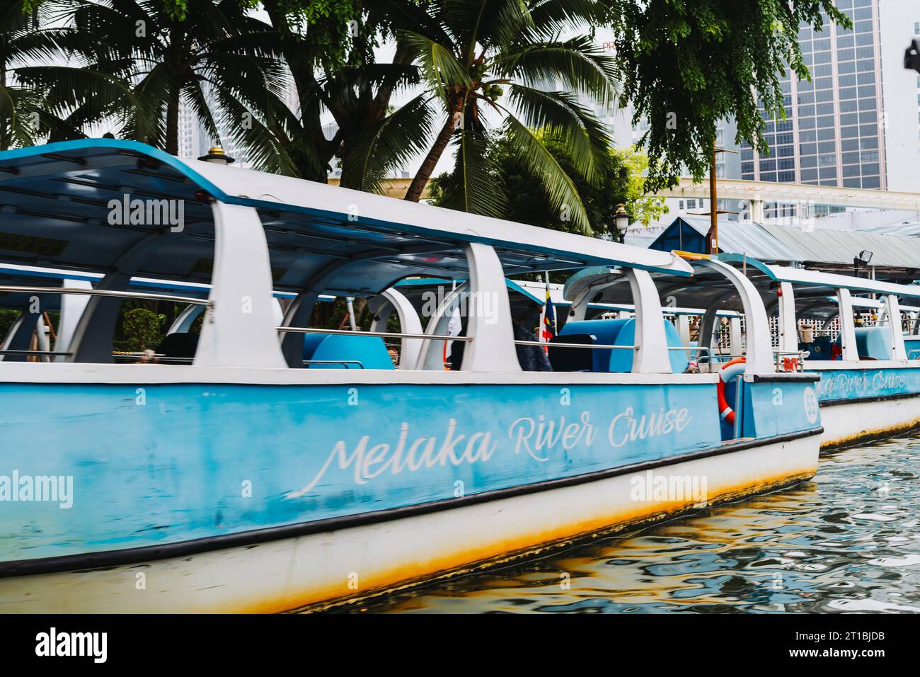 Melaka, Malaysia - July 9, 2023 River cruise boats at the Malacca river, UNESCO World Heritage ...