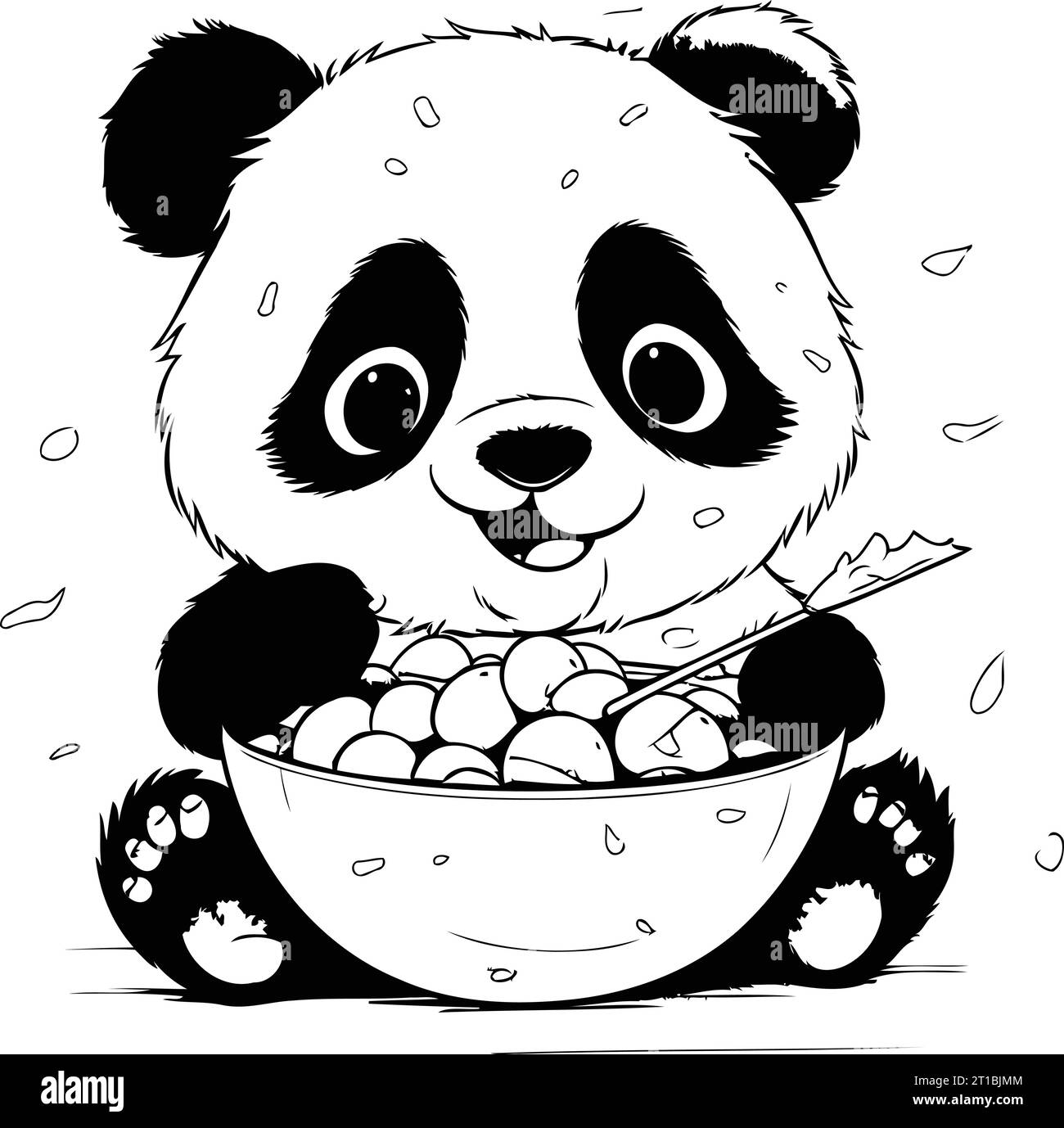 Cute panda eating food from a bowl. Vector illustration Stock Vector ...