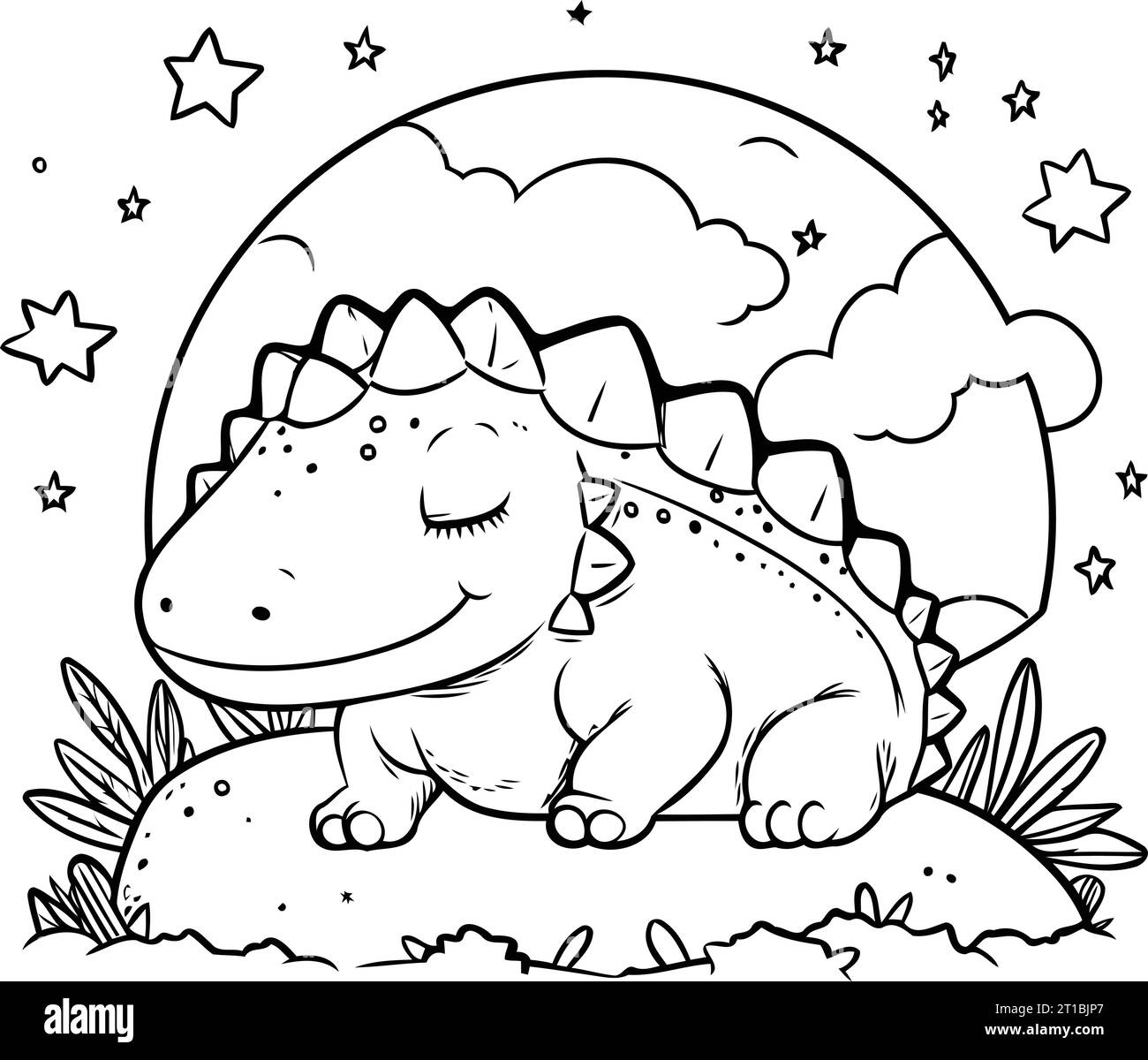 cute tyrannosaurus rex in the field with moon vector illustration ...