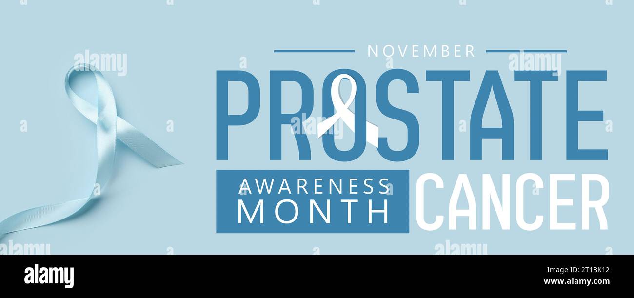 Ribbon and text NOVEMBER - PROSTATE CANCER AWARENESS MONTH on light ...