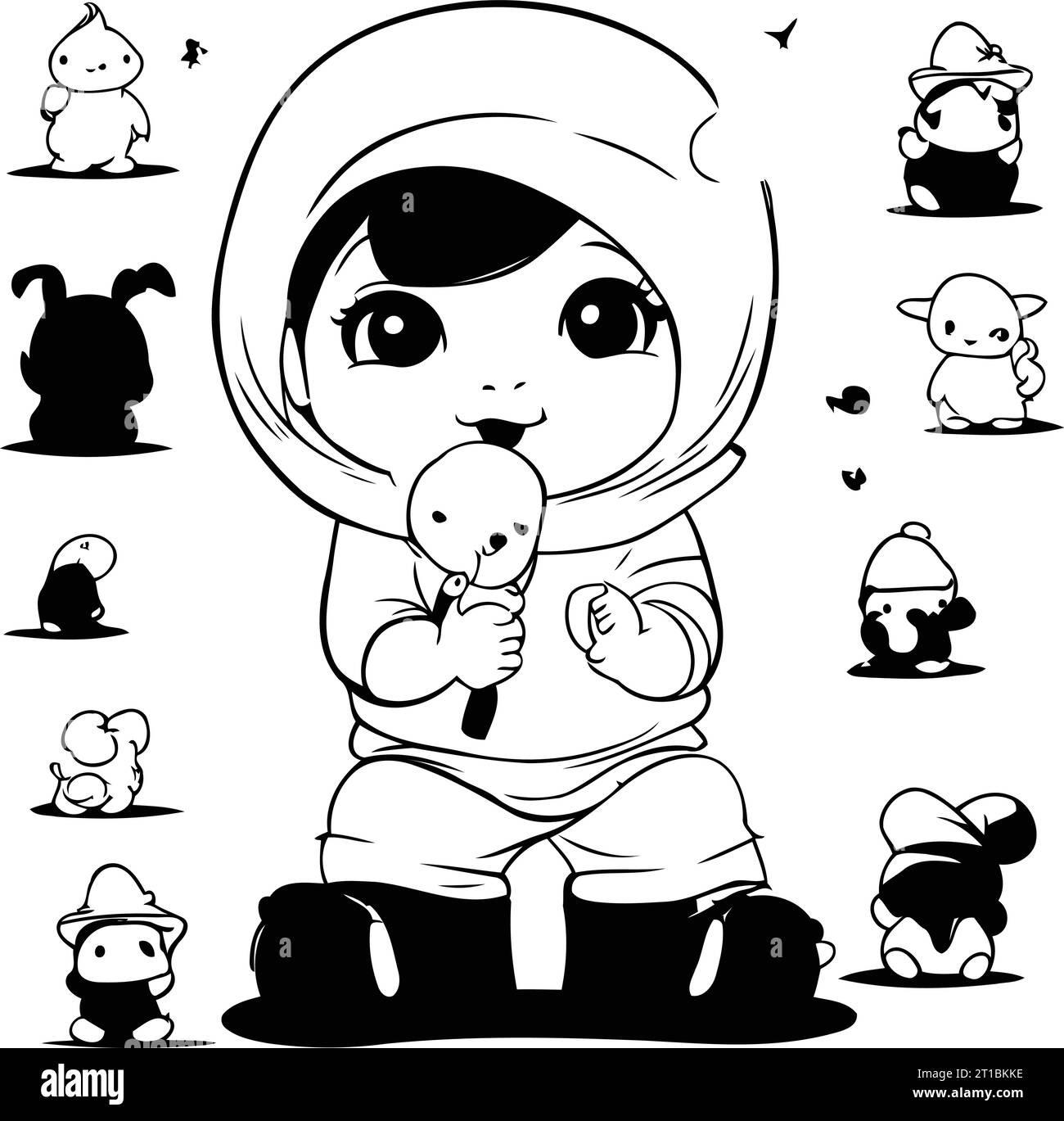 Cute little girl eating ice cream. Vector illustration. Cartoon ... Cute little girl eating ice cream. Vector illustration. Cartoon ...