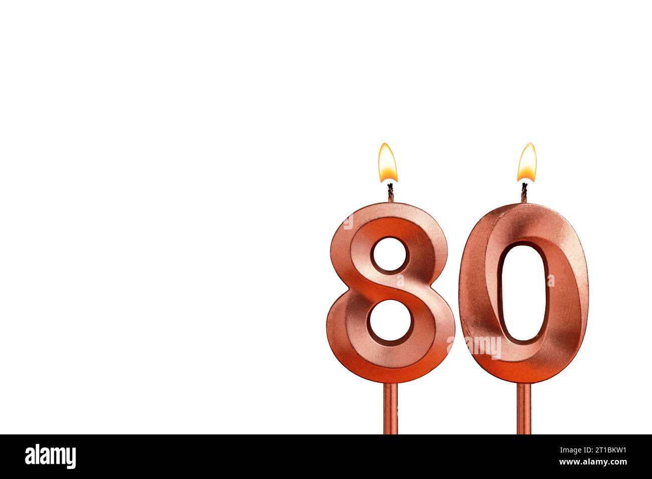 Burning candle number 80 for birthday on white background Stock Photo ...