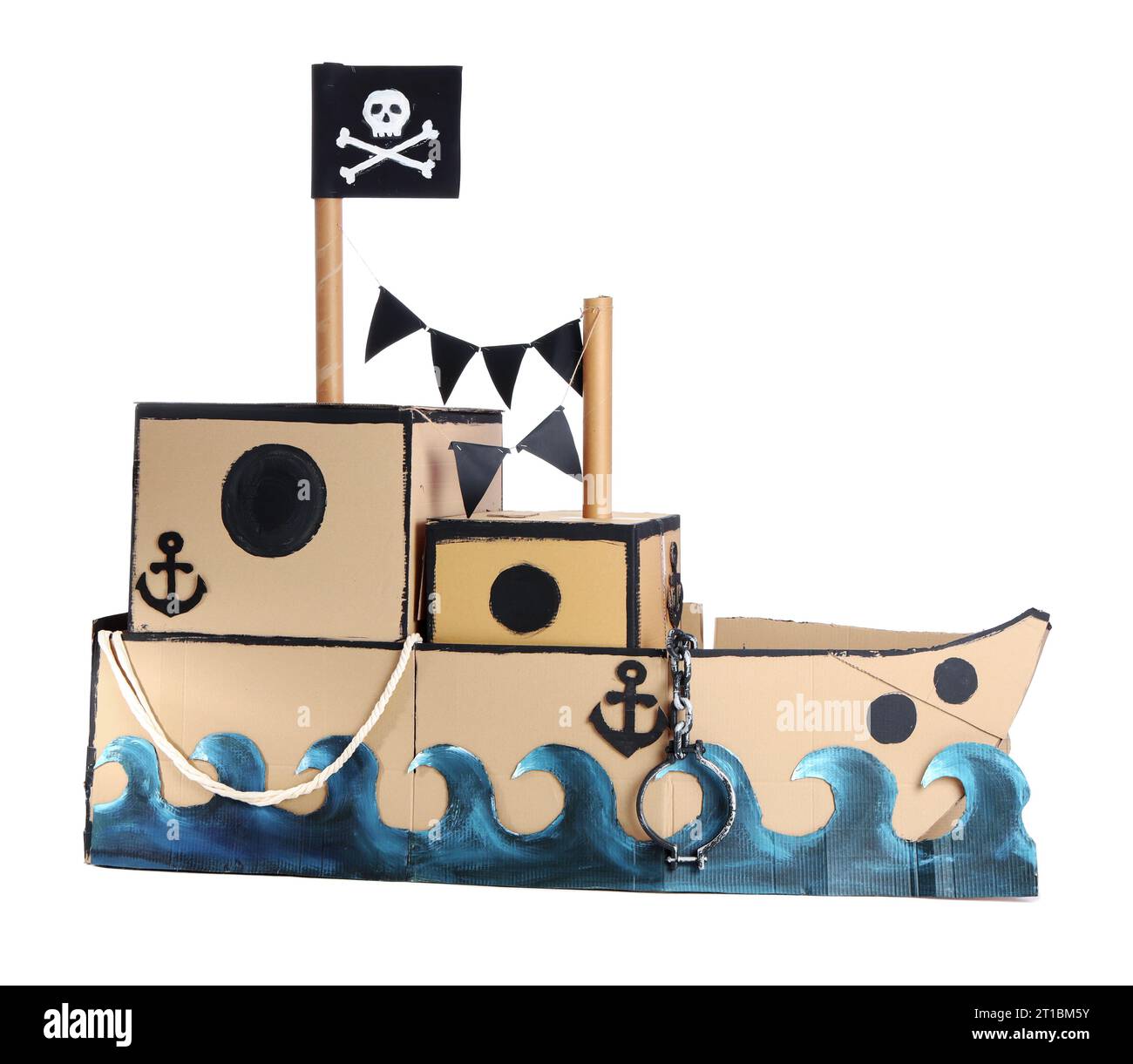Pirate cardboard ship on white background Stock Photo - Alamy