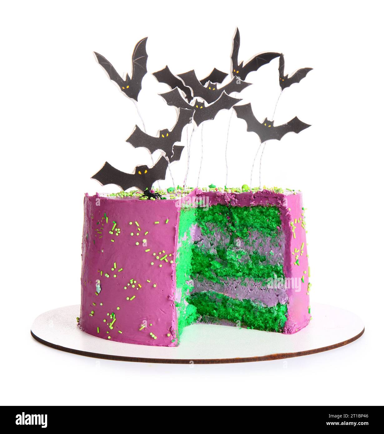 Tasty Halloween cake with bats isolated on white background Stock Photo ...