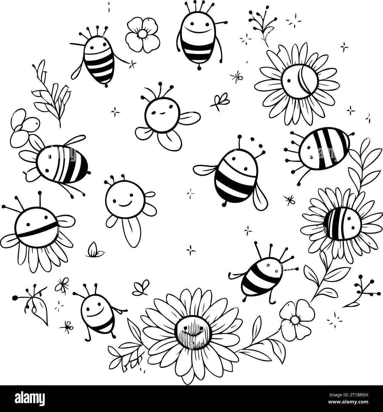 Cartoon bee character bees honey Black and White Stock Photos & Images ...