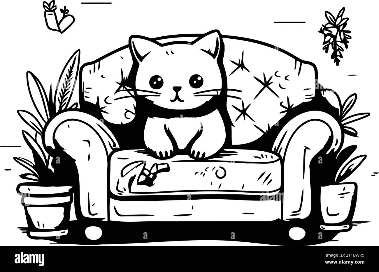 Cat sofa illustration Black and White Stock Photos & Images - Alamy