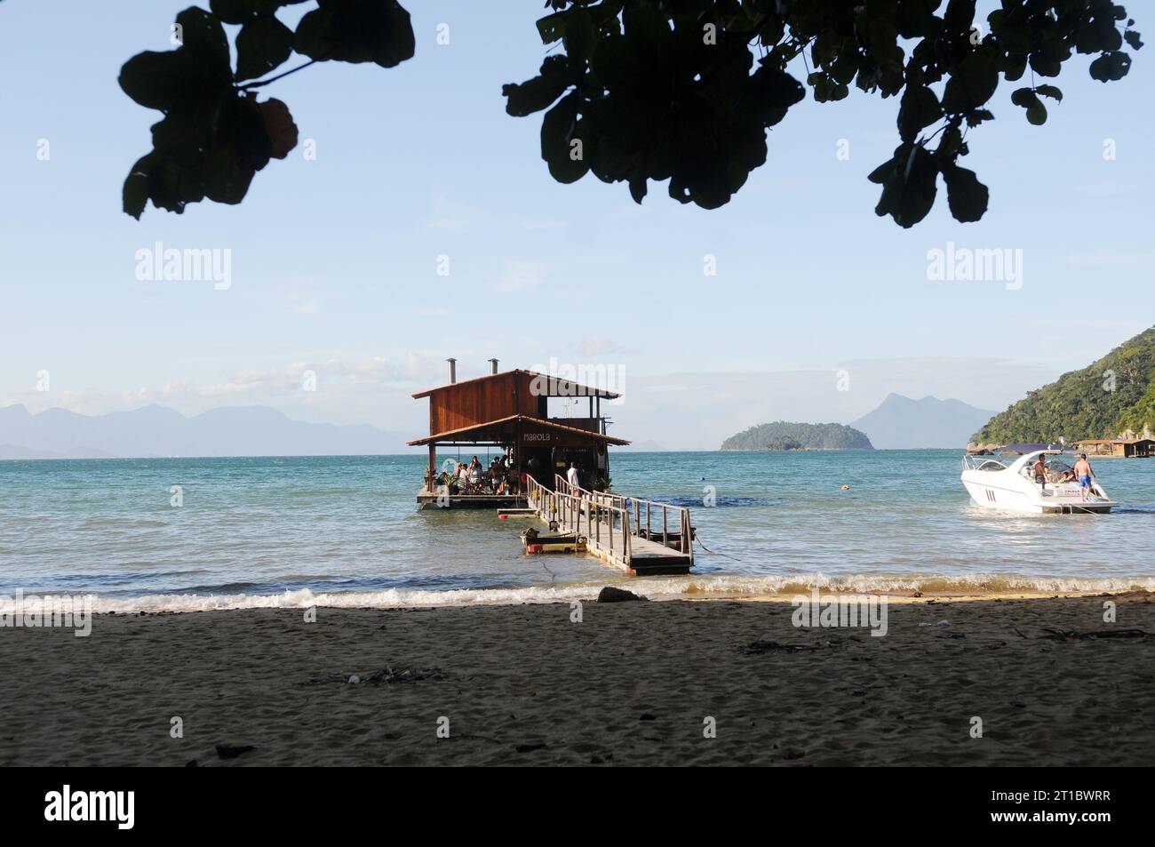 Rio de Janeiro, Brazil, May 23, 2023. Floating restaurant on Ilha ...