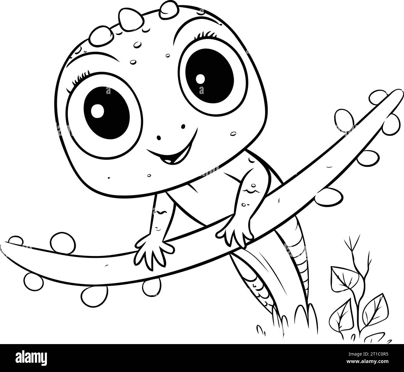 Coloring Page Outline Of Cute Baby Lizard Cartoon Character Vector ...
