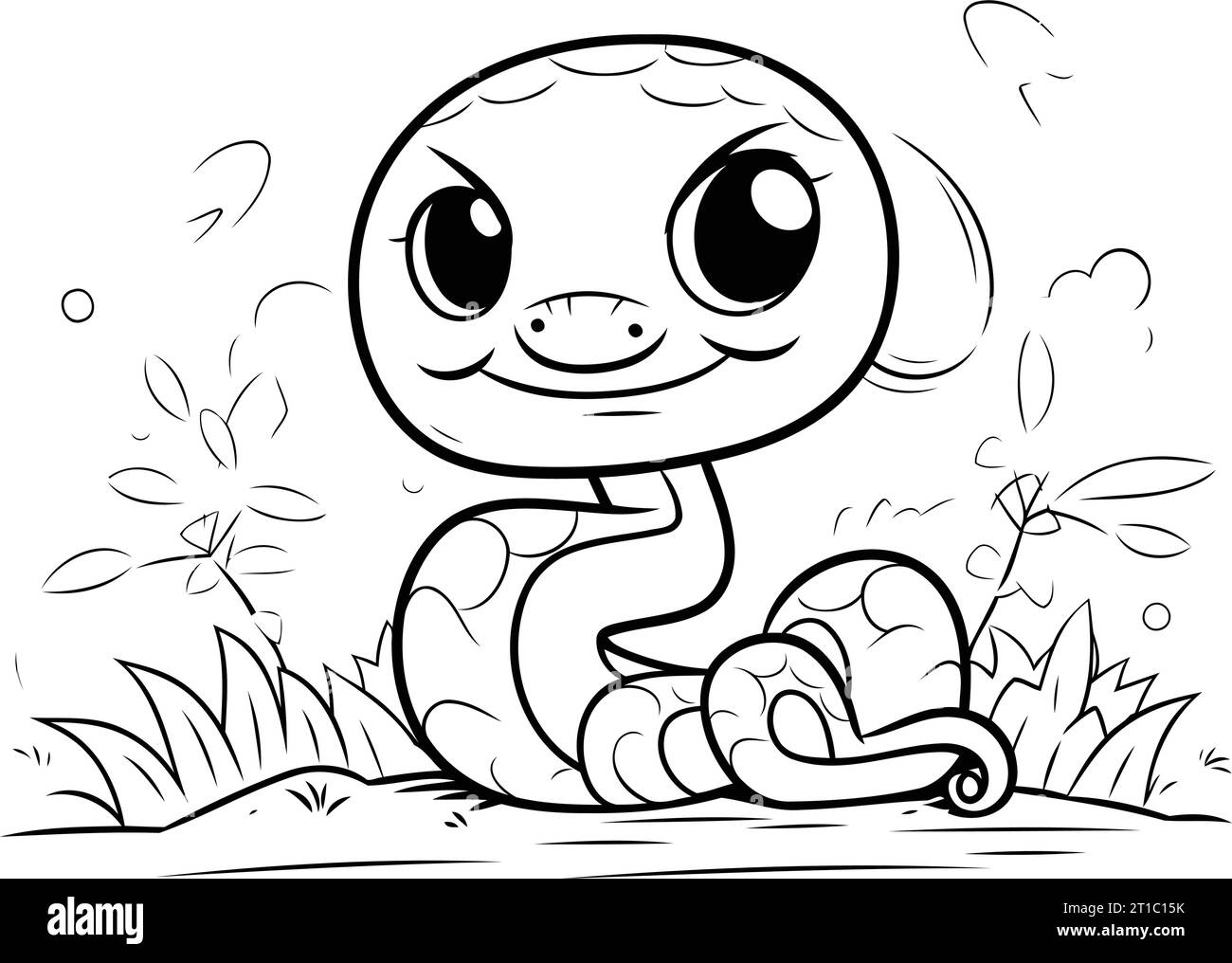 Cute cartoon baby snake sitting in the grass. Vector illustration Stock ...