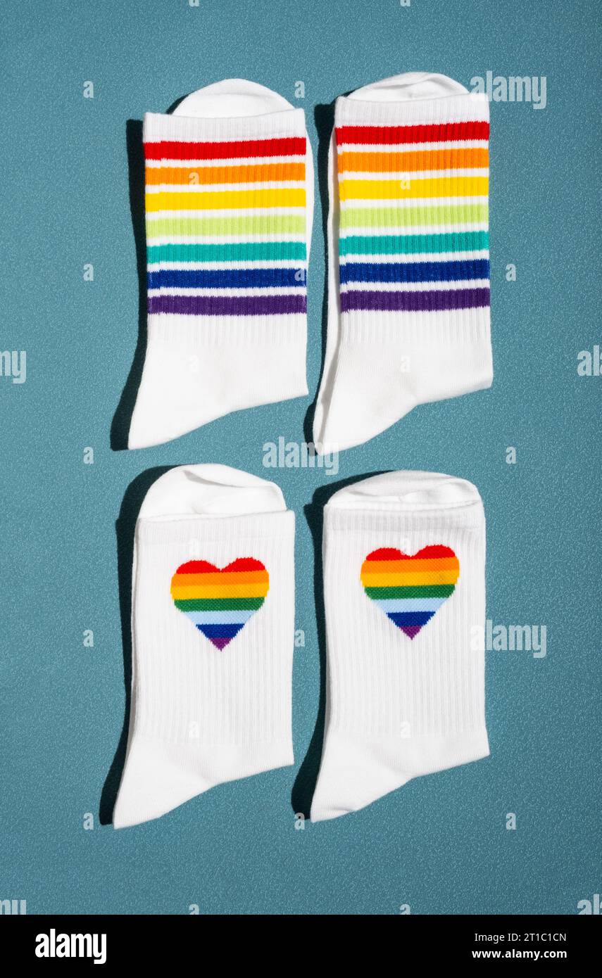 Rainbow socks layout. Symbolic pride month LGBT Stock Photo - Alamy