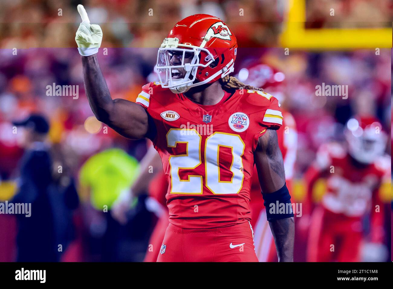 Kansas City Chiefs safety Justin Reid (20) reacts to a defensive stop ...
