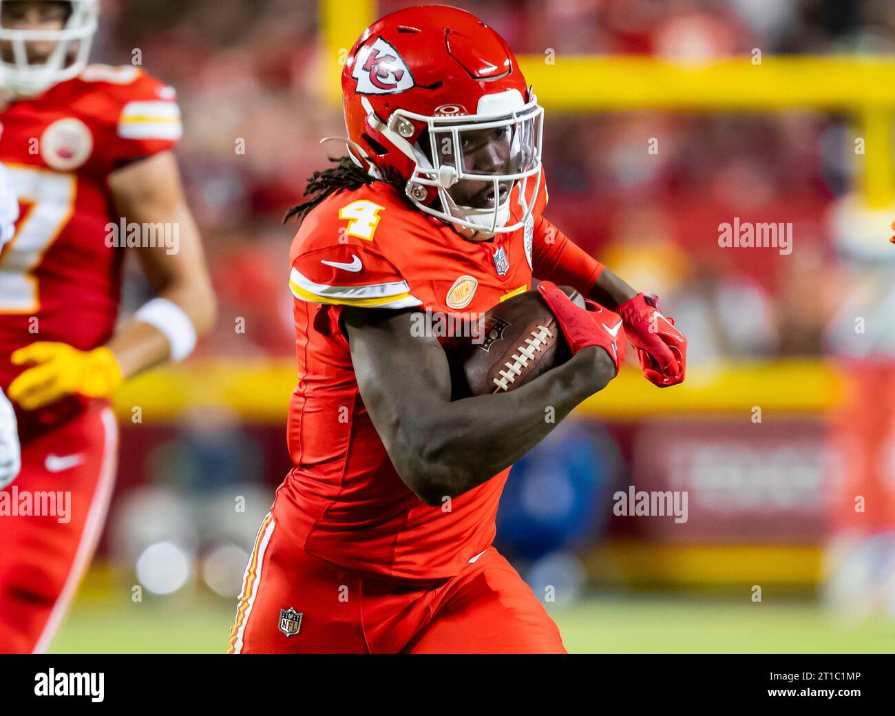 Kansas City Chiefs wide receiver Rashee Rice (4) brings the ball ...