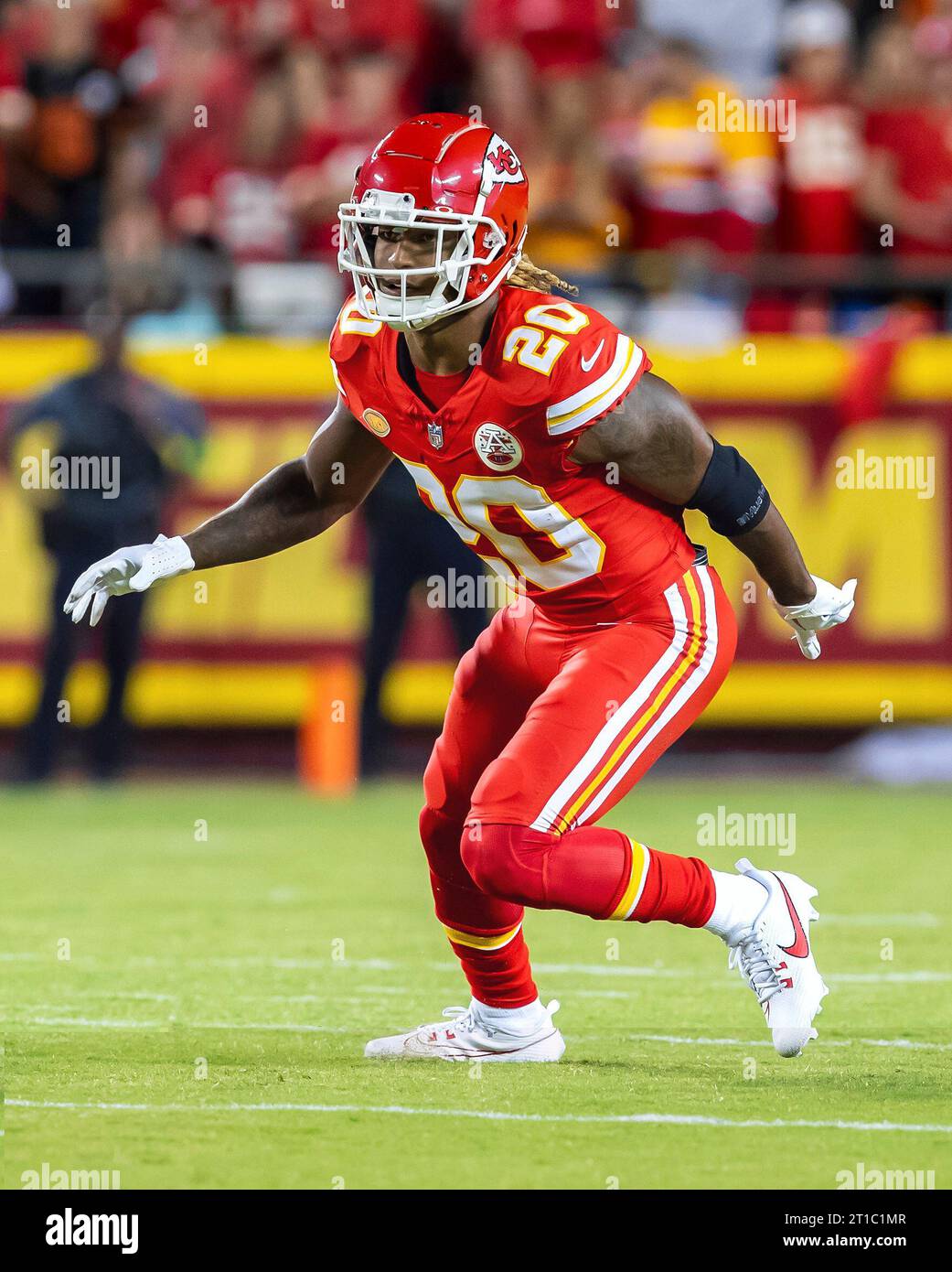 Kansas City Chiefs safety Justin Reid (20) reacts to a play during an ...