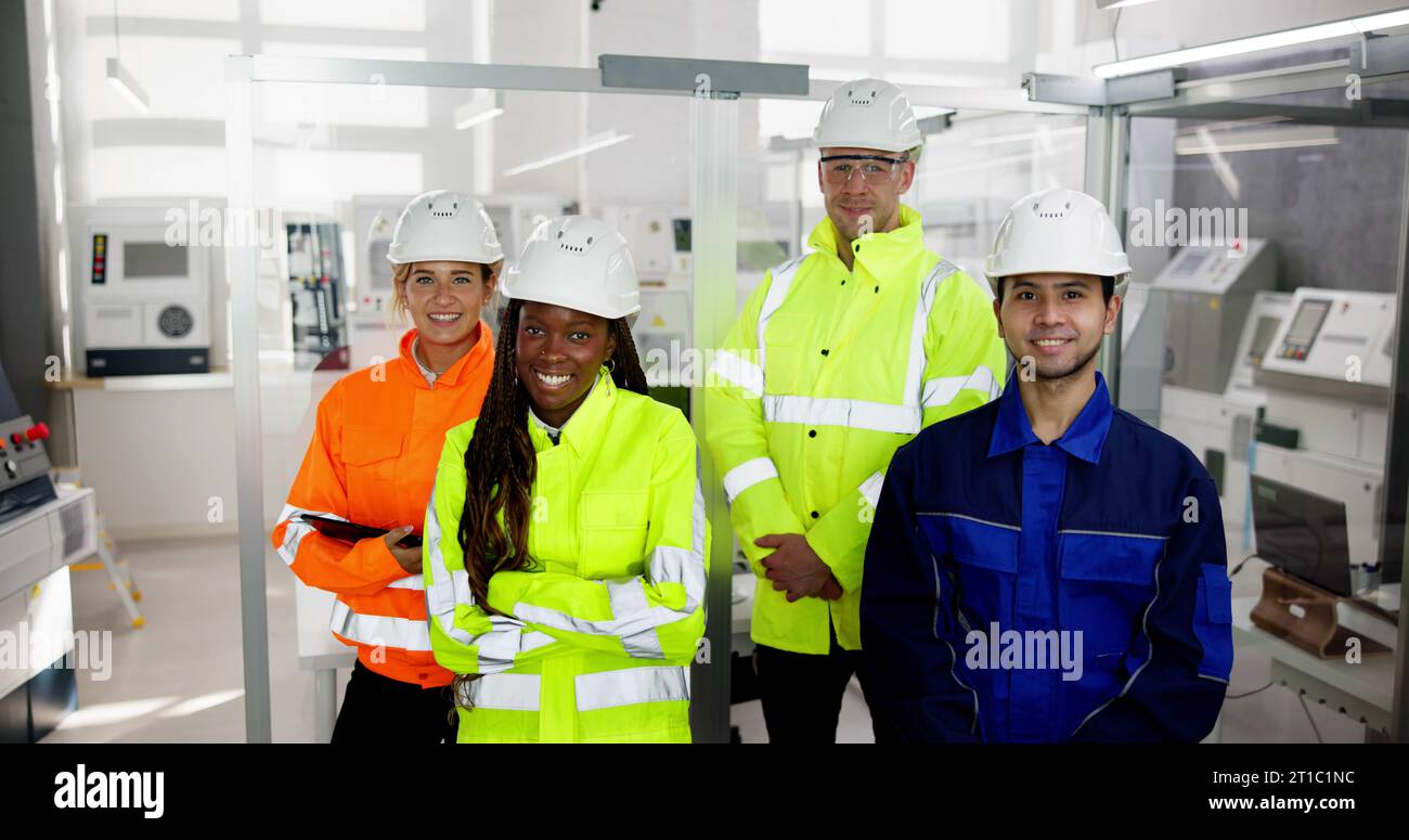 Factory Engineer Team Portraits. Industrial Manufacturing Plant Stock ...