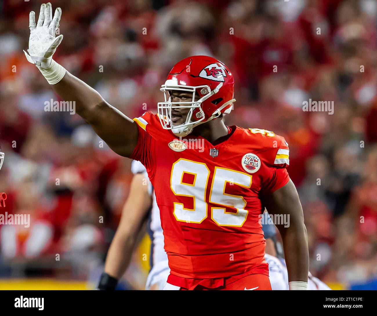 Kansas City Chiefs defensive tackle Chris Jones (95) reacts after ...