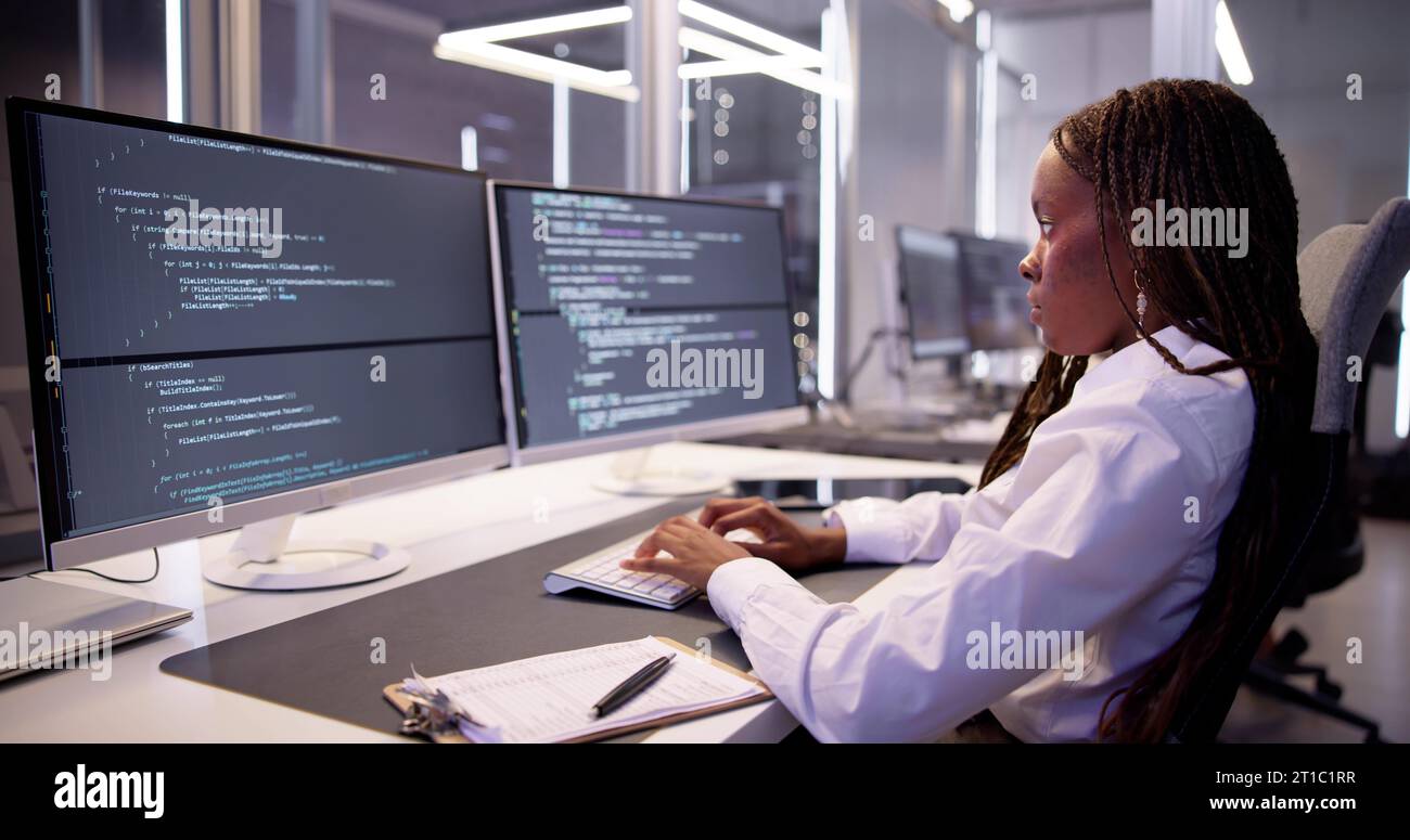 Software Programmer Or Coder Woman Using Office Computer Stock Photo ...