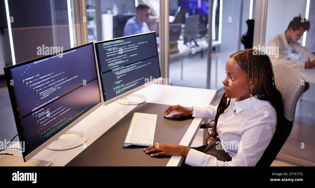 Software Programmer Or Coder Woman Using Office Computer Stock Photo ...