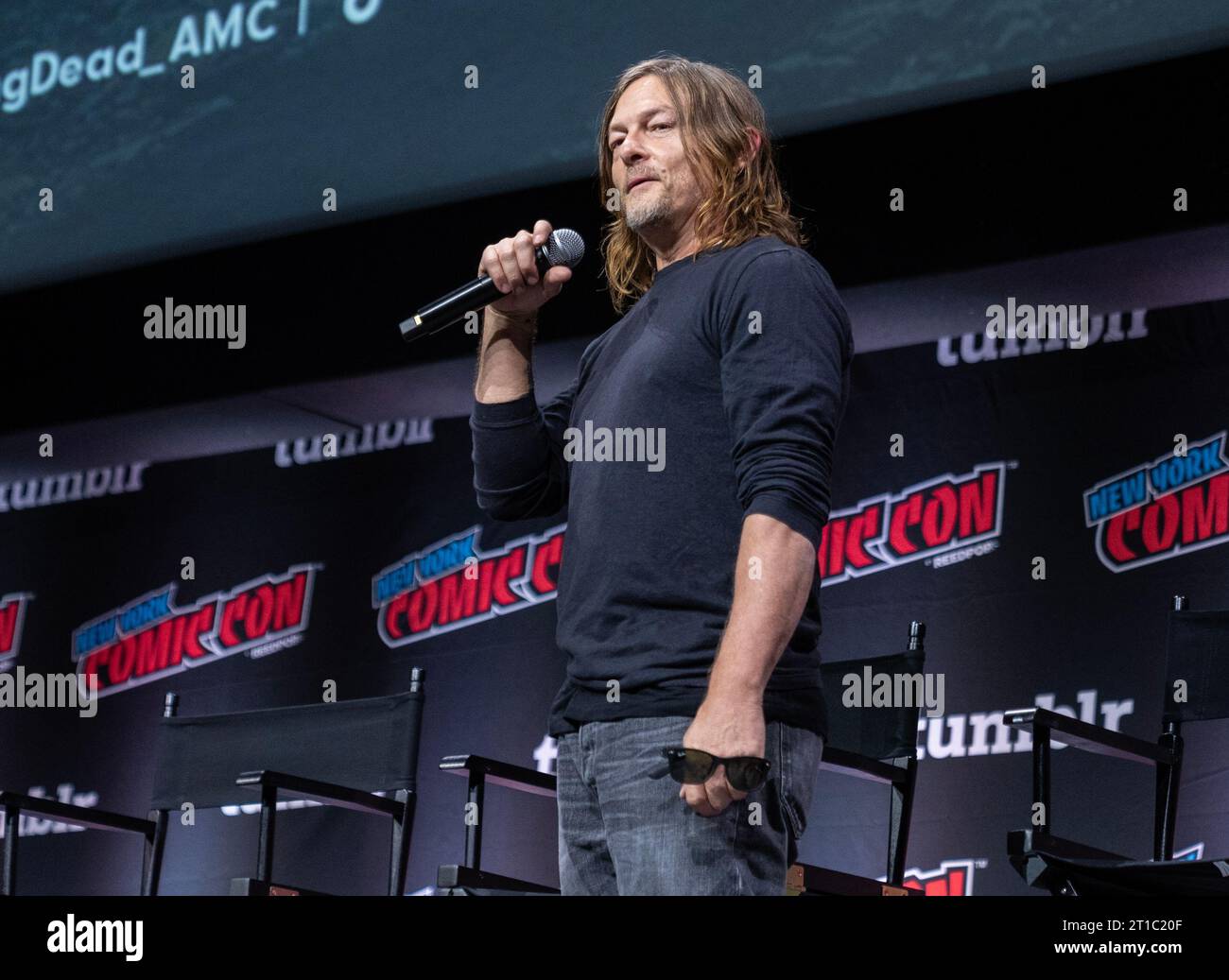 New York, USA. 12th Oct, 2023. Norman Reedus speaks onstage at AMC And ...