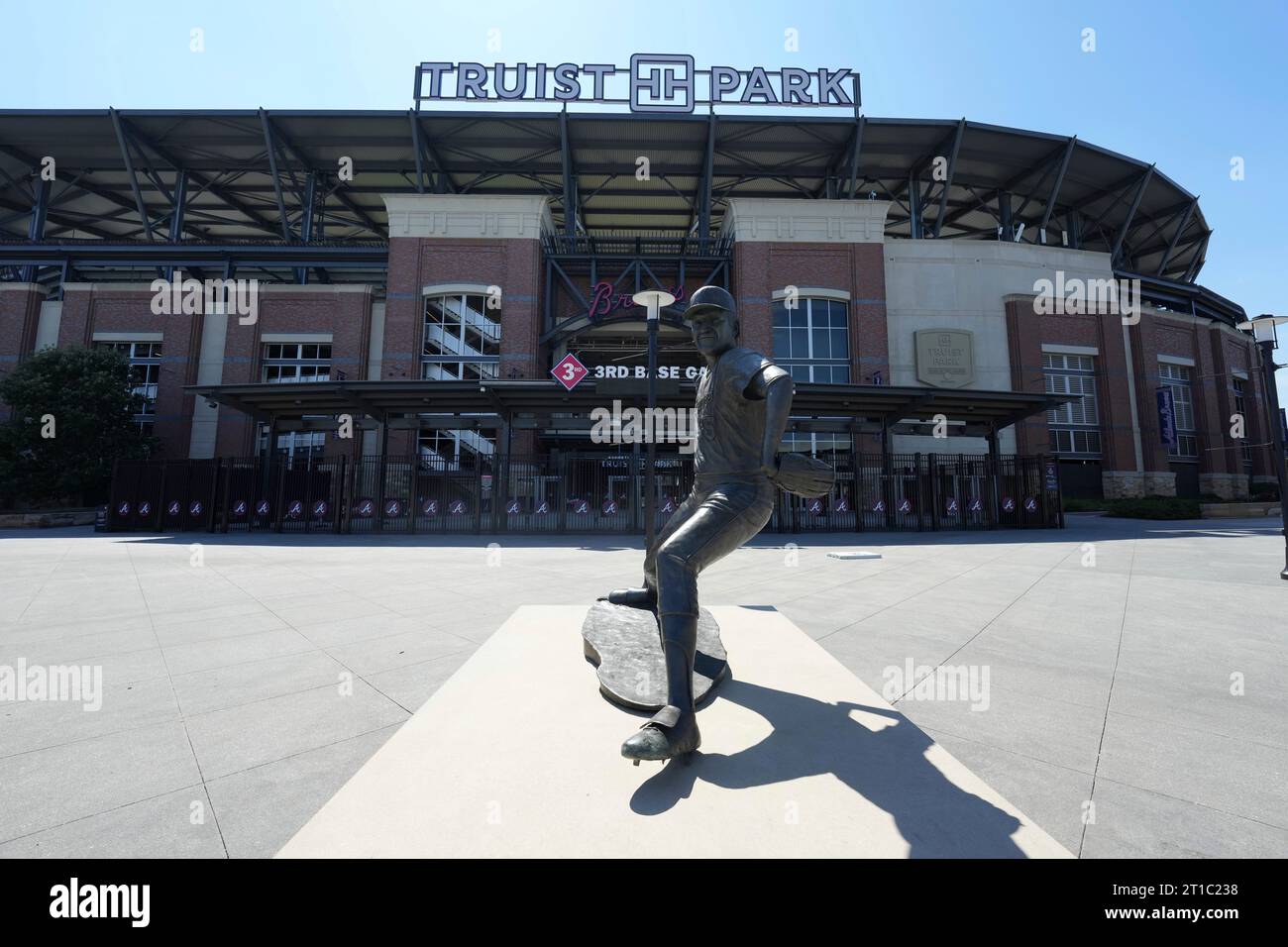 A general overall view of a statue of former Atlanta Braves pitcher ...