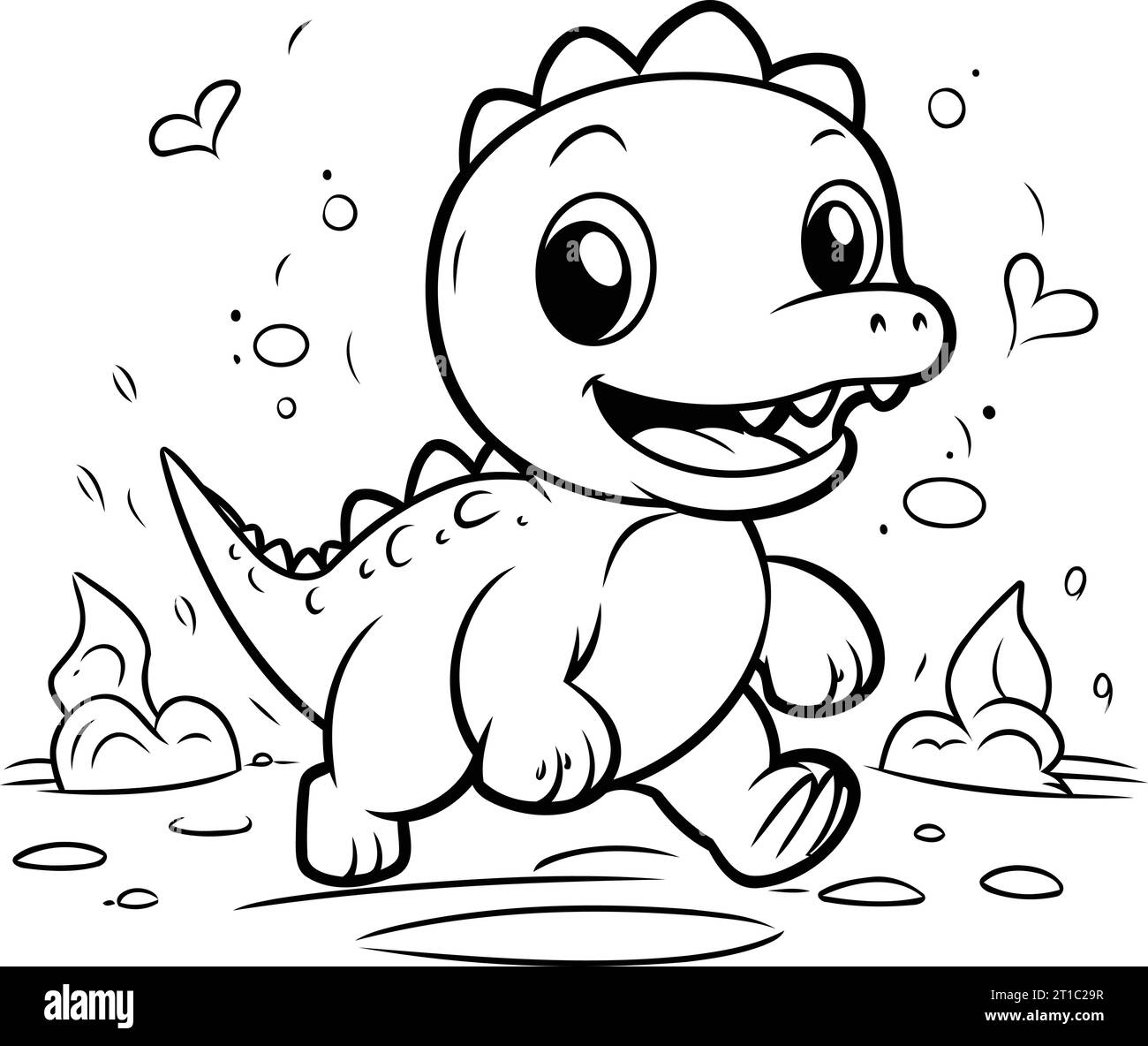 Cute Dinosaur running in the mud. Vector illustration for coloring book ...