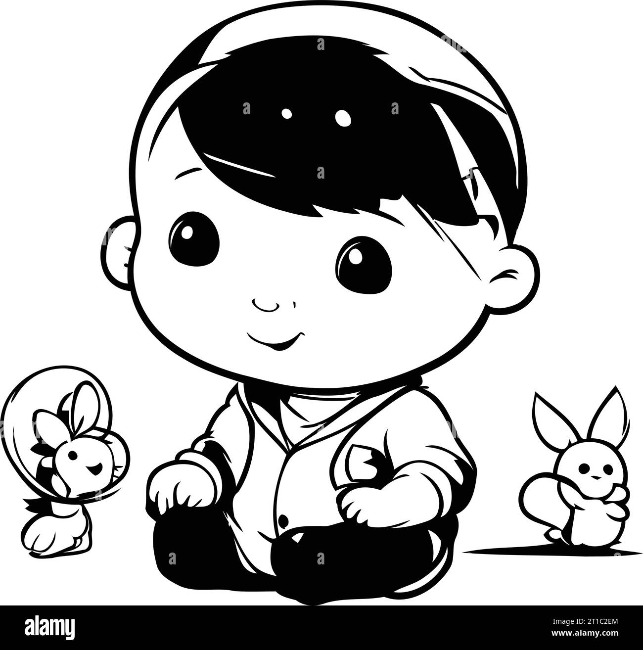 cute little boy with rabbit on white background. vector illustration ...