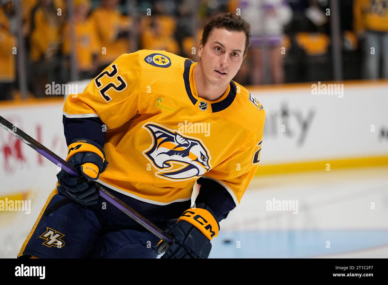 Nashville Predators defenseman Tyson Barrie (22) warms up before an NHL ...