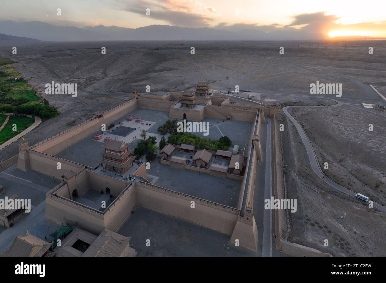 Aerial view of Jiayuguan Guancheng in Gansu, ancient pass along Silk ...