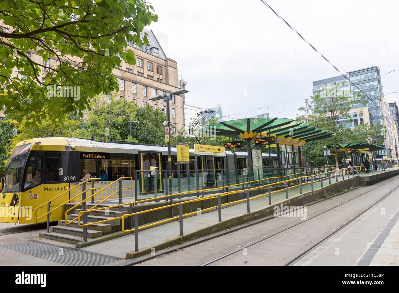 Manchester metro link public transport tram in the city centre,England ...