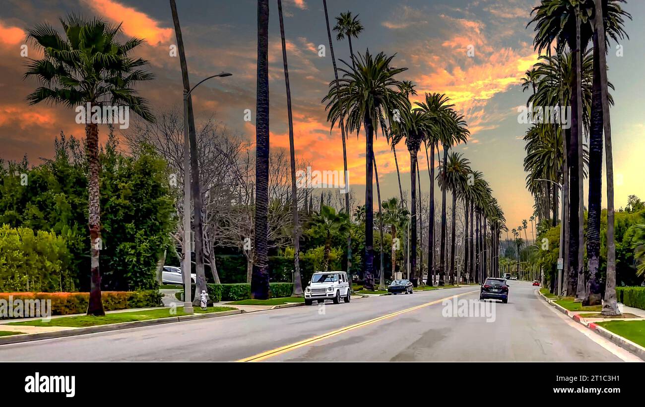 Photos of vehicles driving on the roadway of the famous Beverly Hills ...