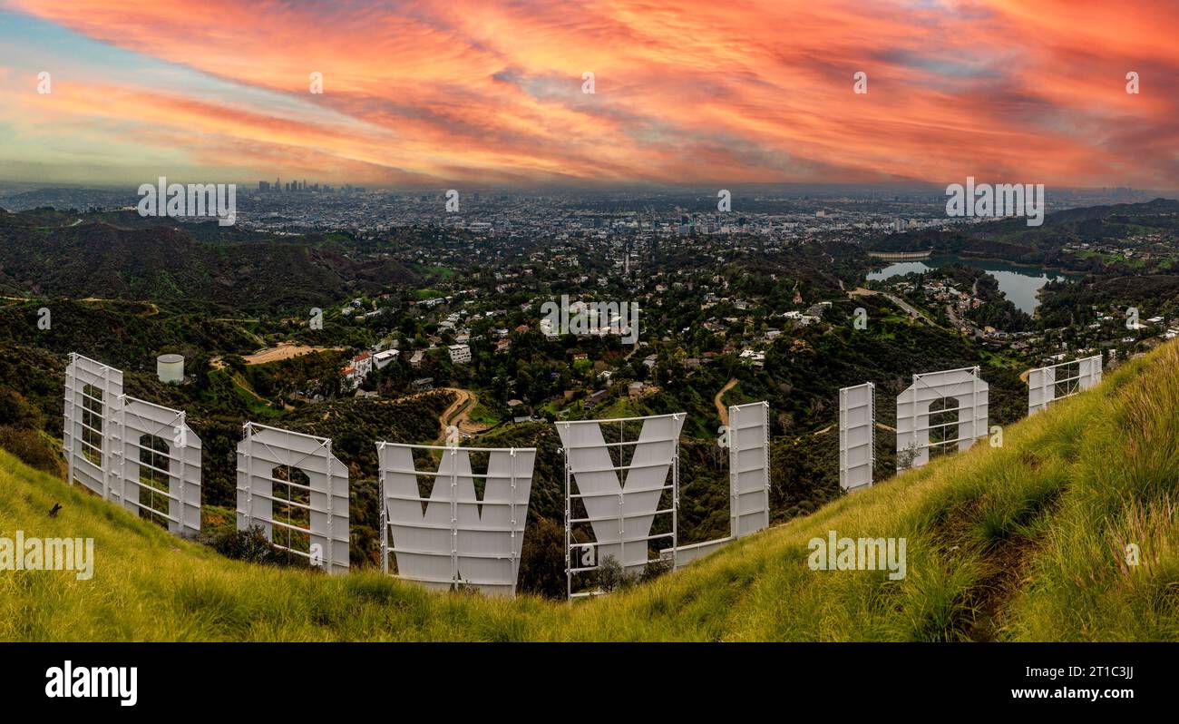 Great panoramic view of Los Angeles from the back of the Hollywood sign ...