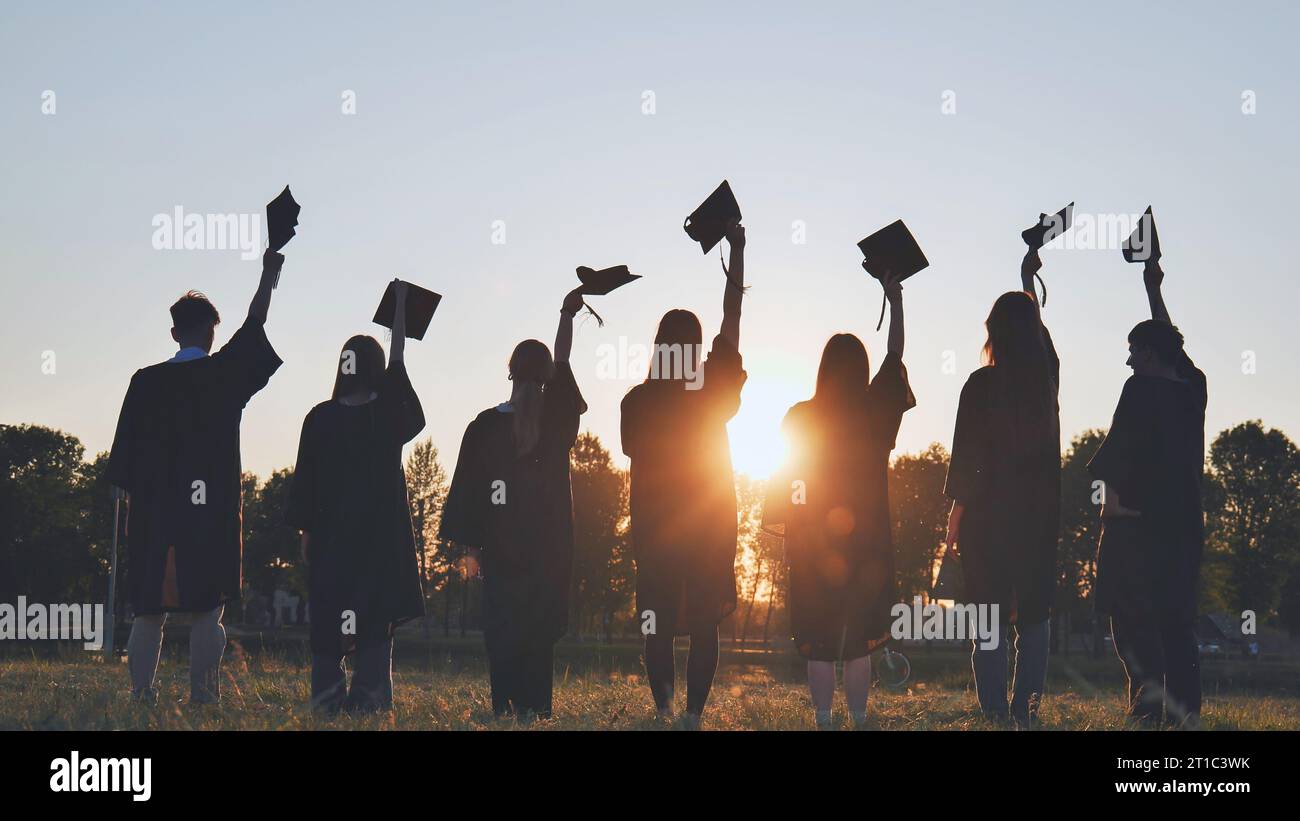 Throwing Graduation Caps In The Air Silhouette