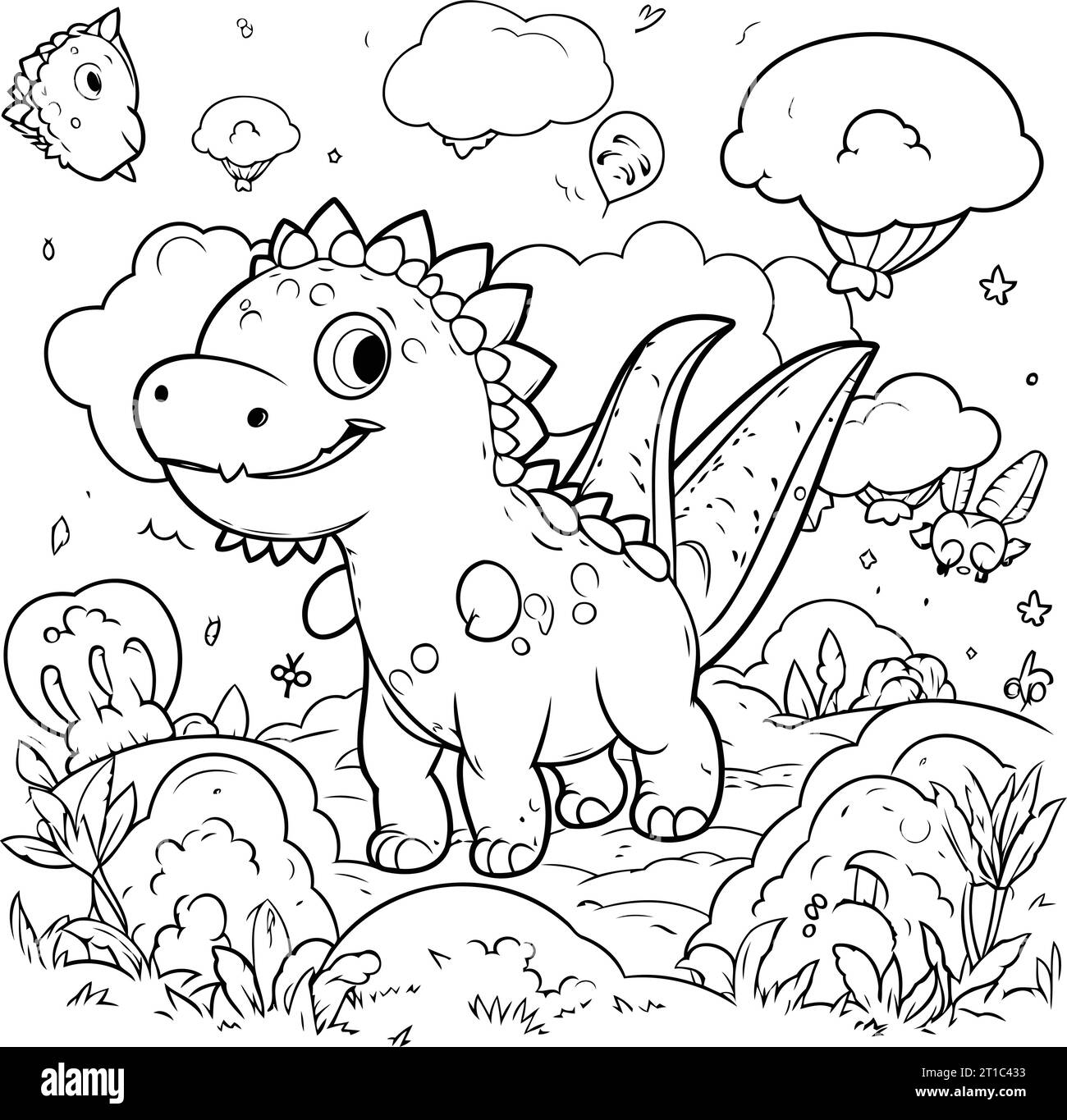 Coloring Page Outline Of Cute Dinosaur Vector Illustration Stock Vector ...