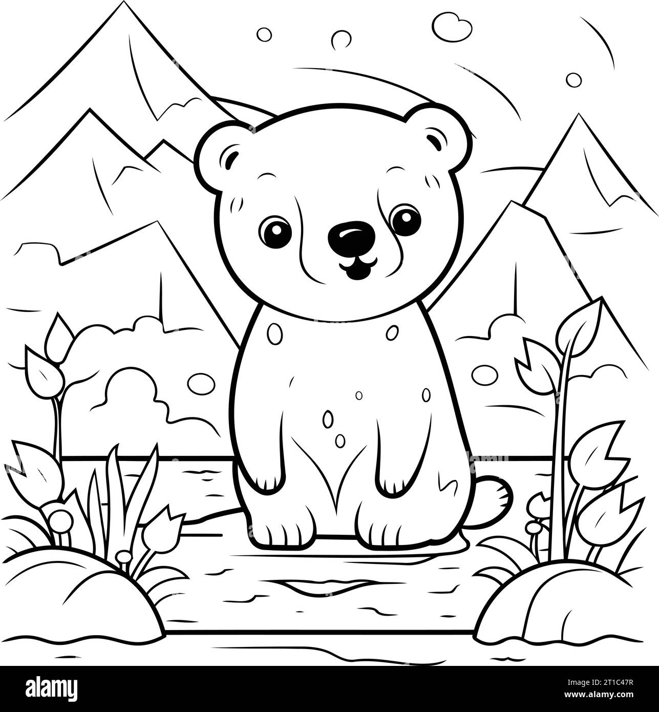 Coloring book for children. bear in the forest. Vector illustration ...