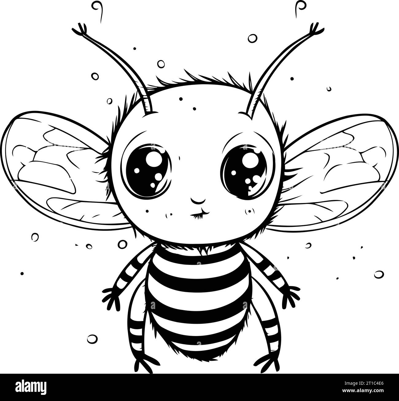 Cute cartoon bee. Black and white vector illustration for coloring book ...