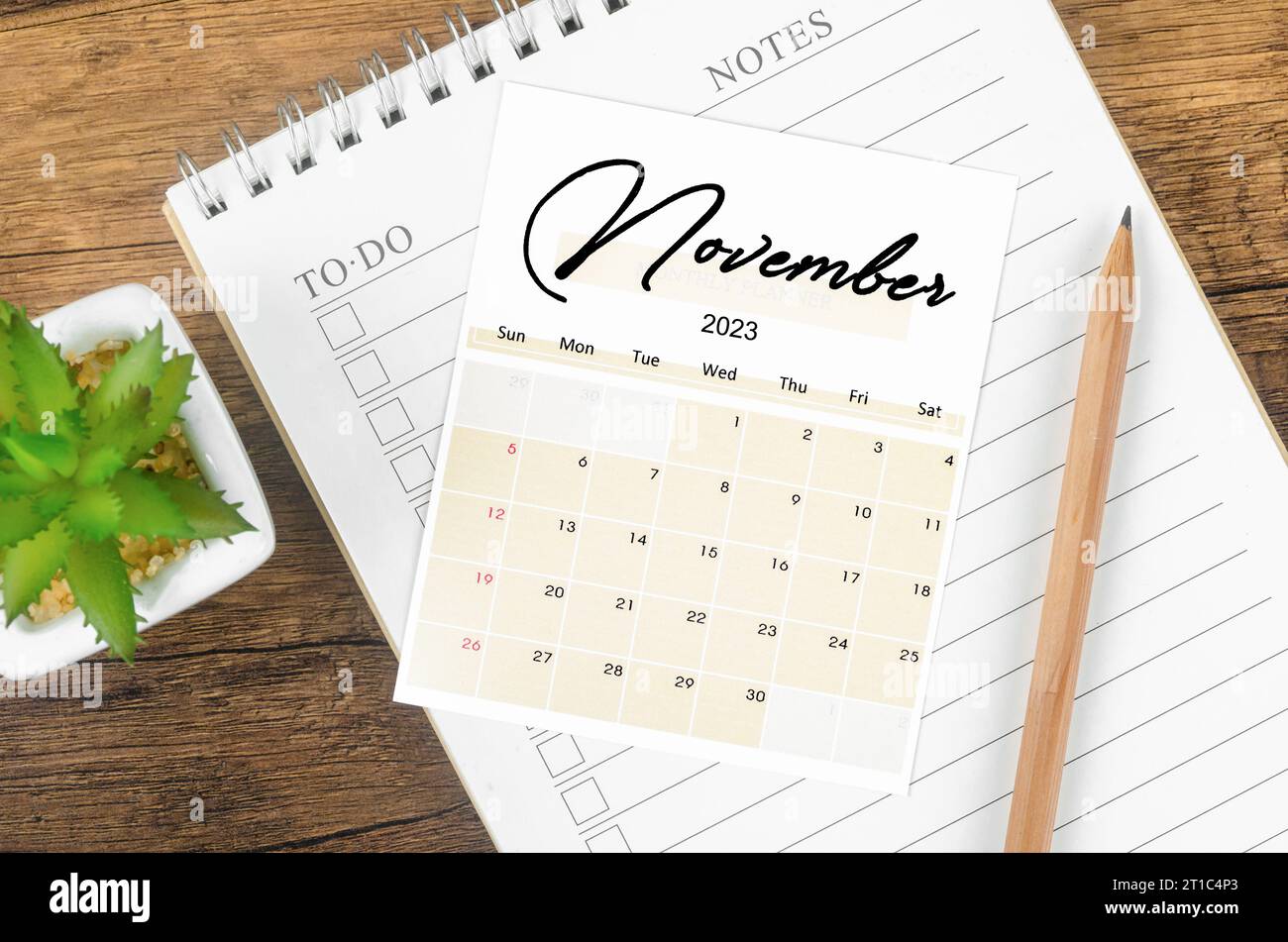 November 2023 Monthly calendar for 2023 year with wooden pencil Stock ...