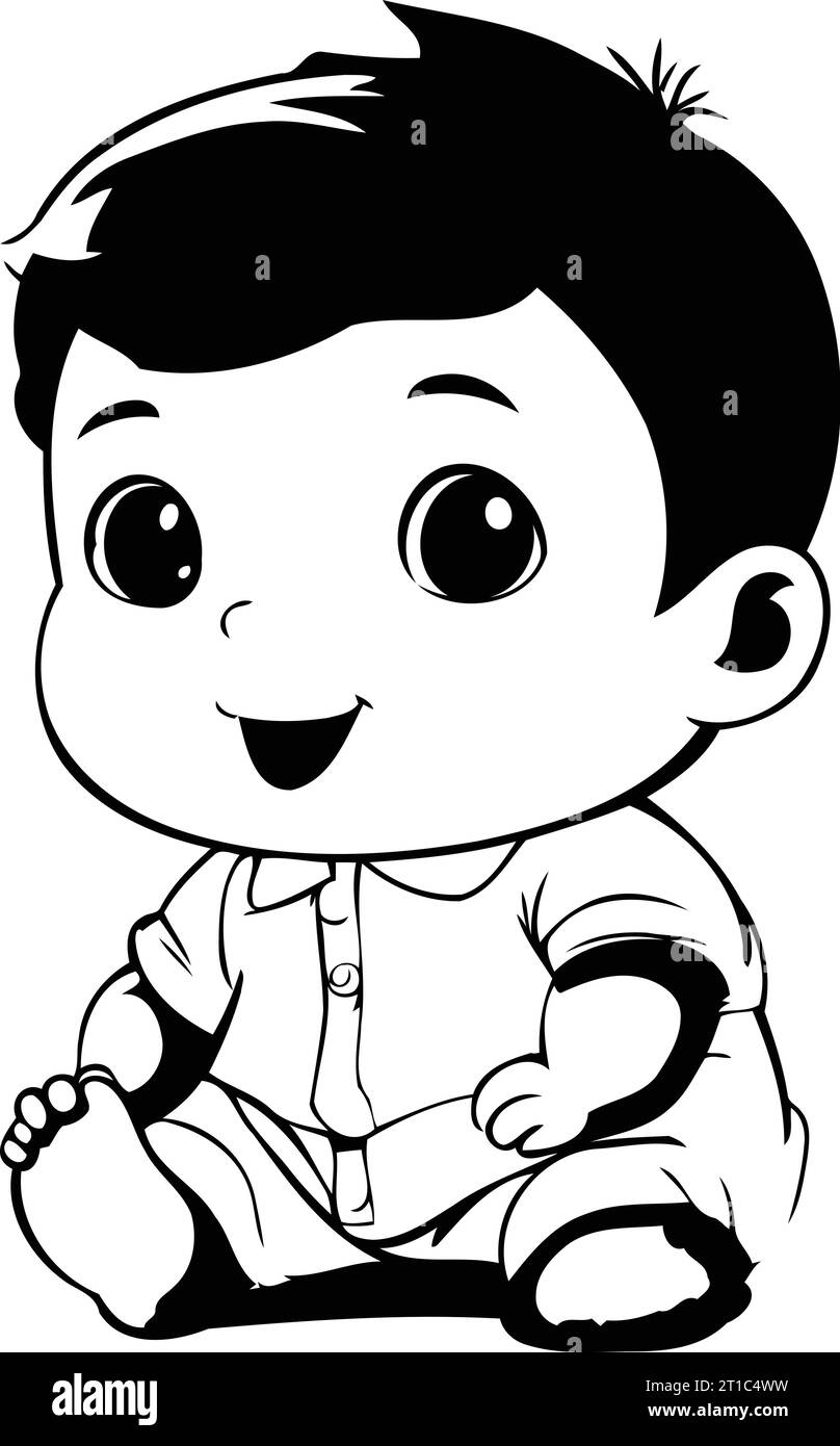 cute little boy sitting on white background. vector illustration ...