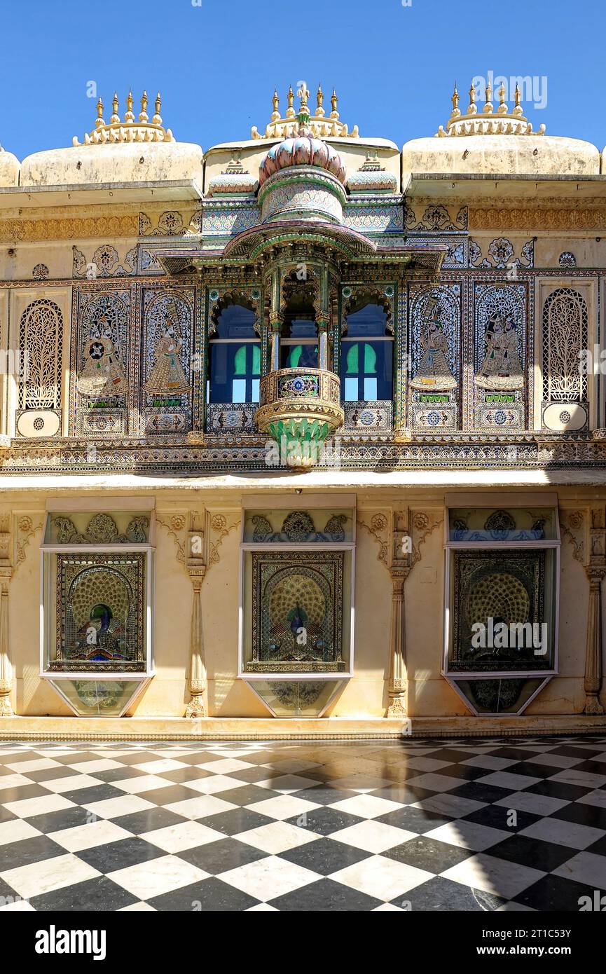 Decoration in the courtyard of City Palace of Udaipur state Rajasthan ...