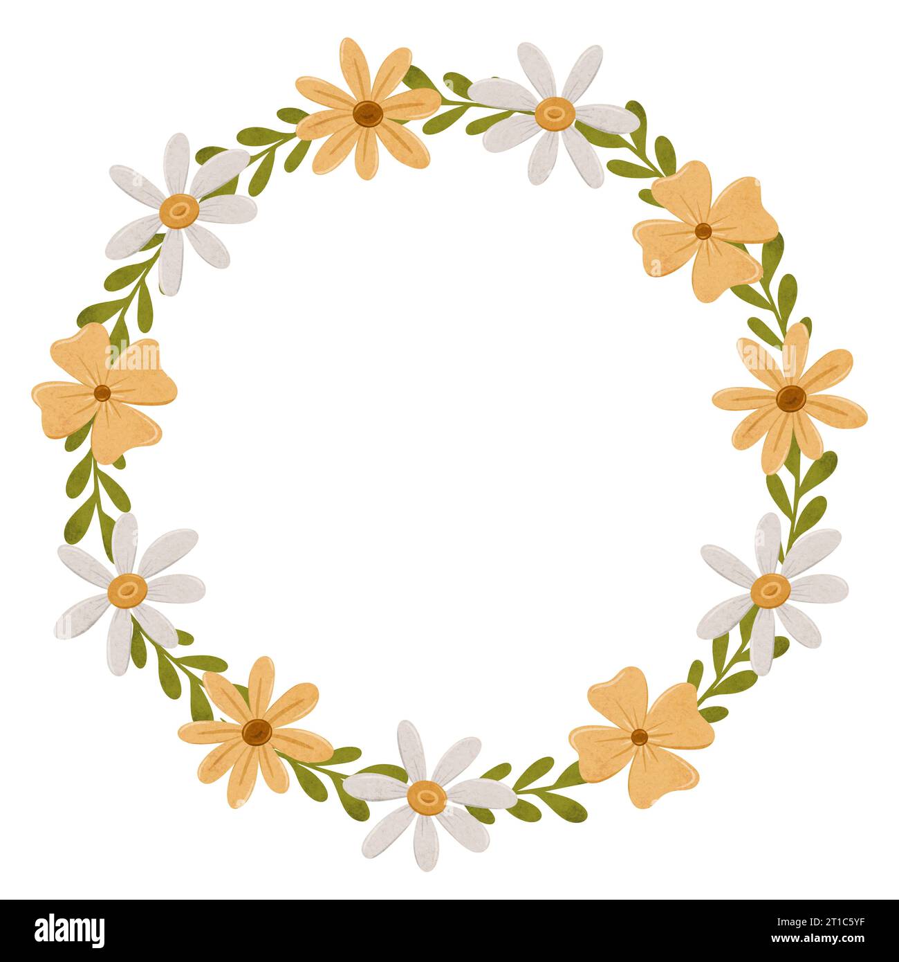Pretty wreath with simple daisy flowers. Chamomile circle frame in ...
