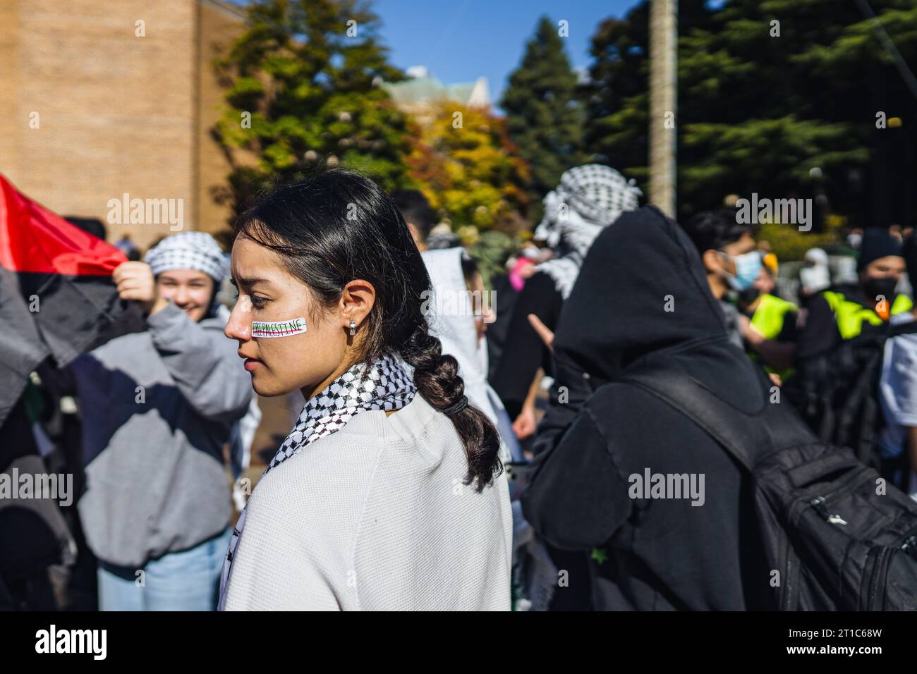 University District, United States. 12th Oct, 2023. Protesters gather ...