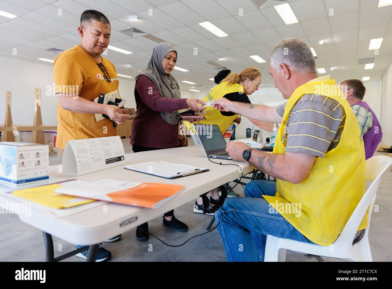 Perth, Australia. 13th Oct, 2023. Voters are seen during a visit to an ...