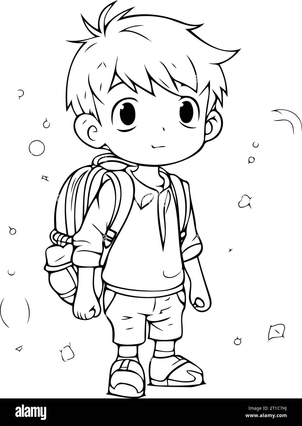 Cartoon black boy with backpack Black and White Stock Photos & Images ...