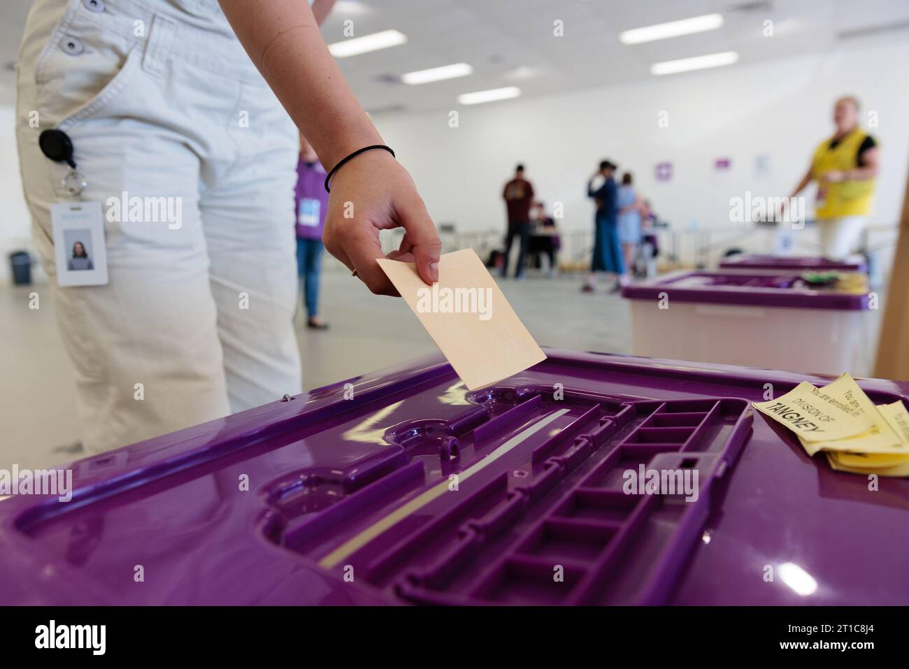 Perth, Australia. 13th Oct, 2023. Voters are seen during a visit to an ...
