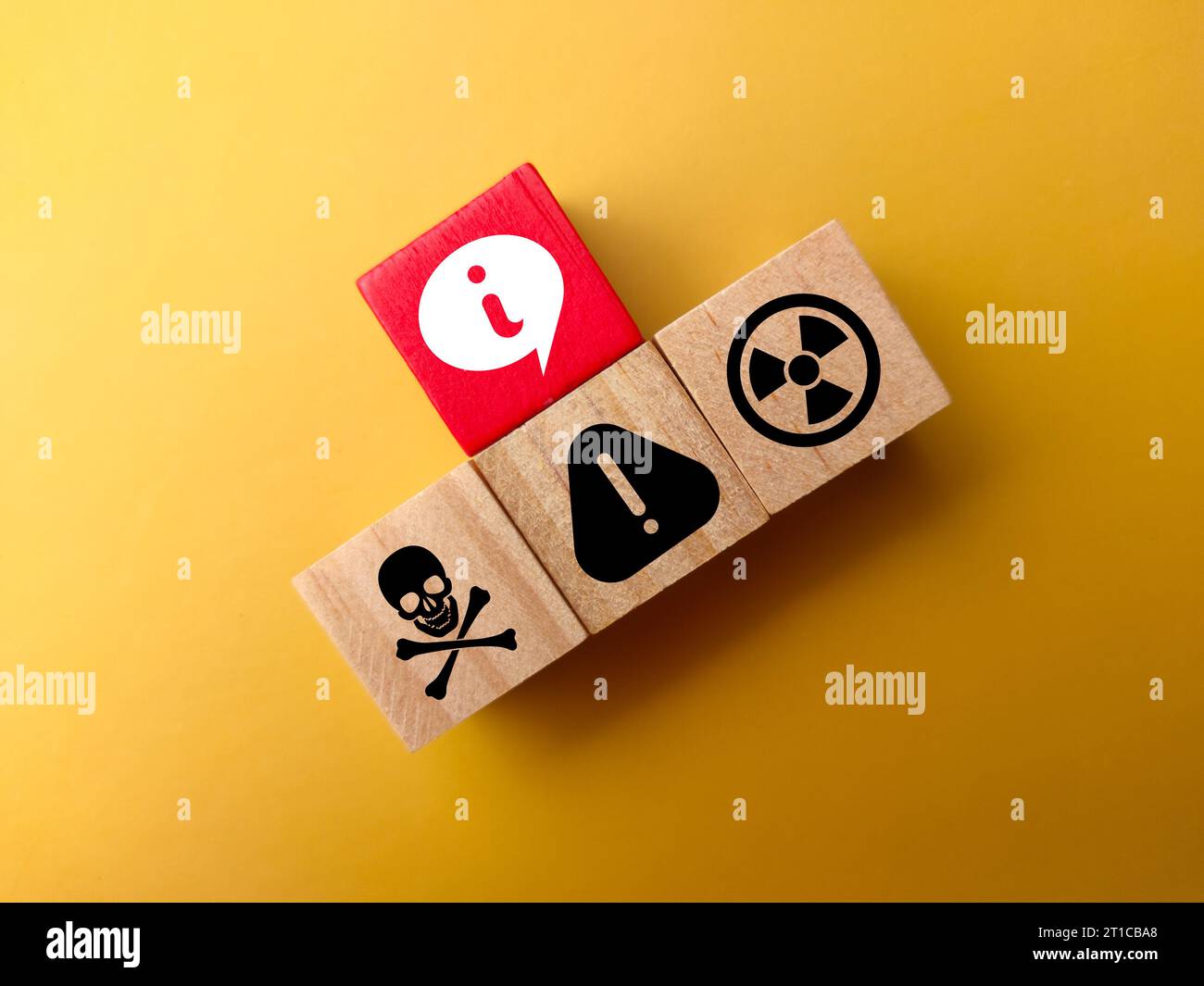 Wooden block with danger signs and information about dangers Stock ...