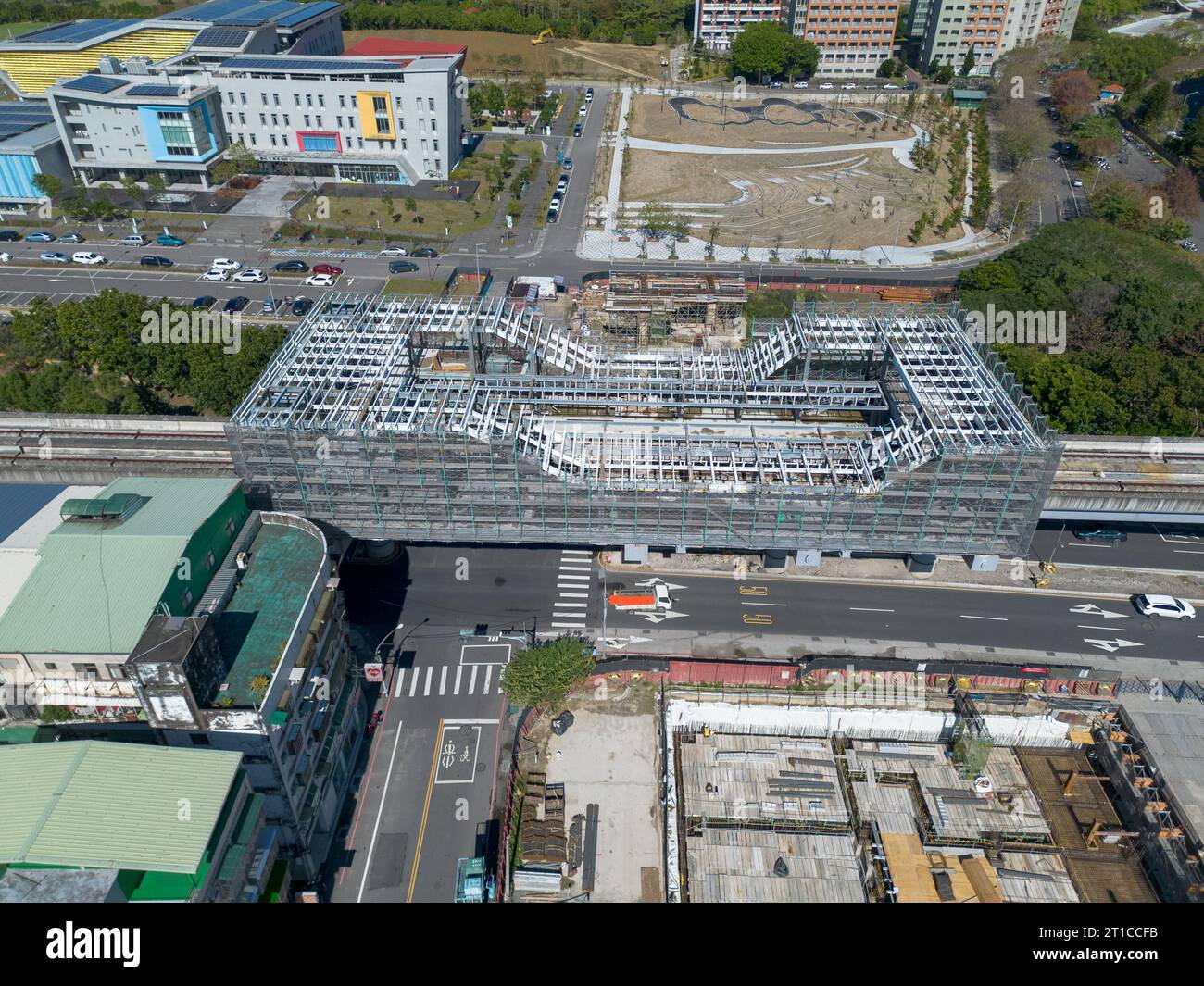 Aerial view of the new MRT line in Sanxia District, New Taipei City ...