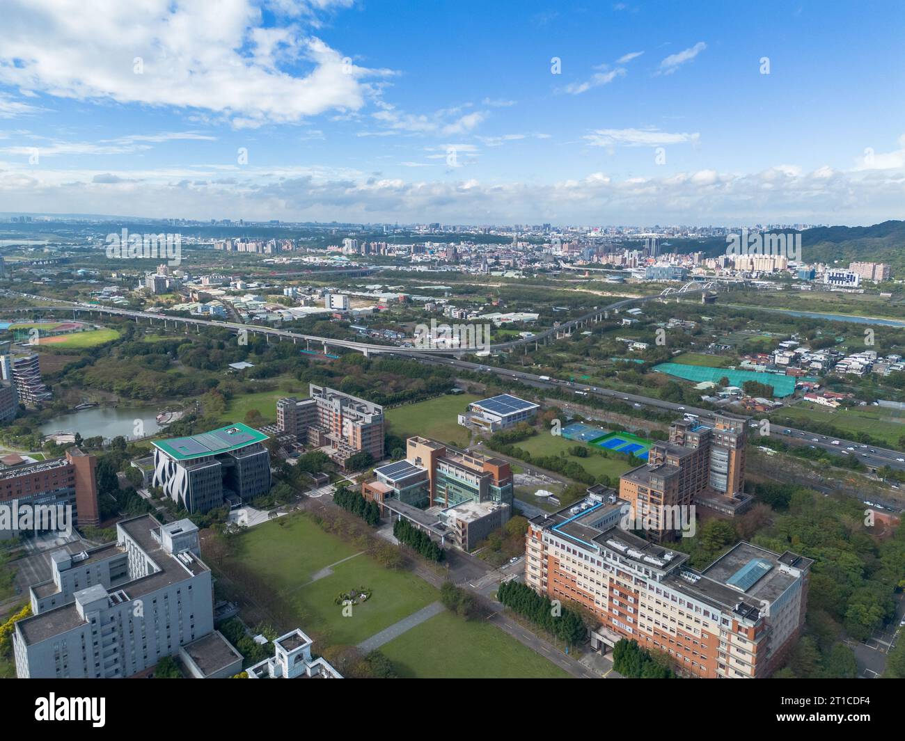 National Taipei University Aerial View at Sanxia, New Taipei City, Taiwan. Beautiful campus with ...