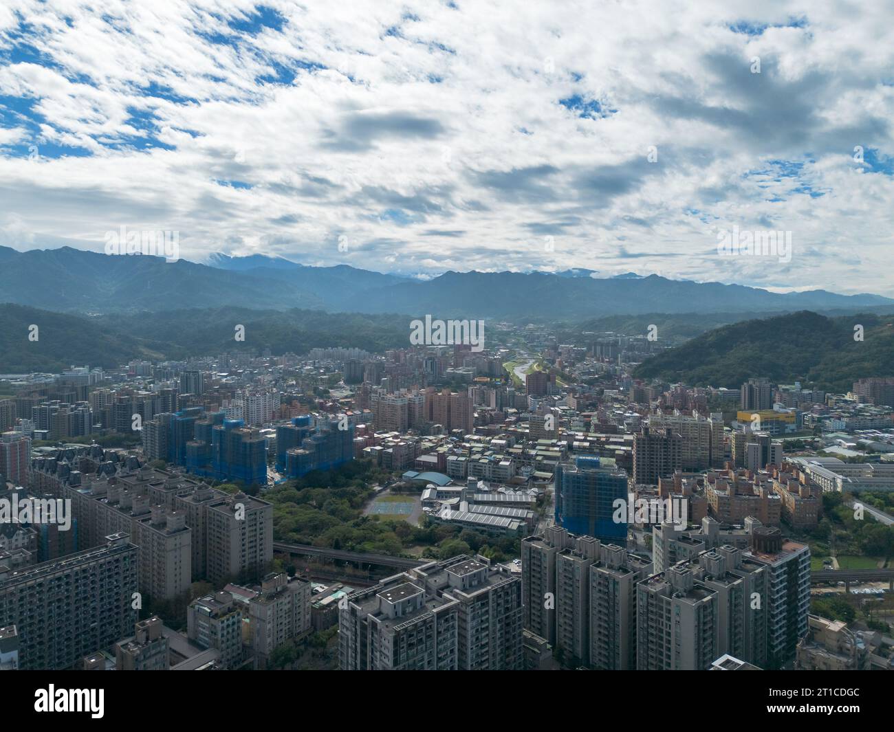 Aerial view of Sanxia District in New Taipei City, Taiwan. National Taipei University (NTPU ...