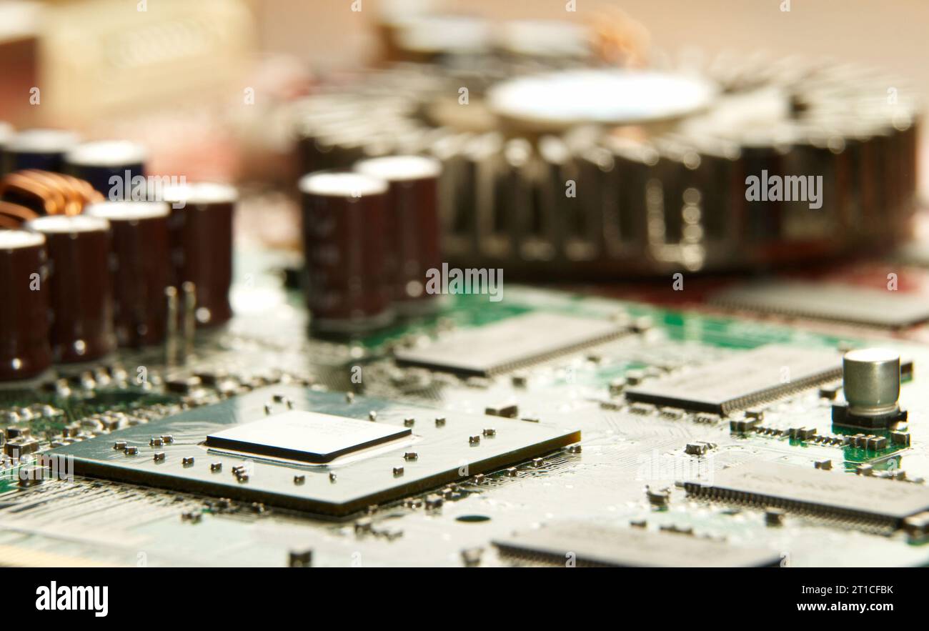 Microprocessor with motherboard background. Computer board chip circuit ...