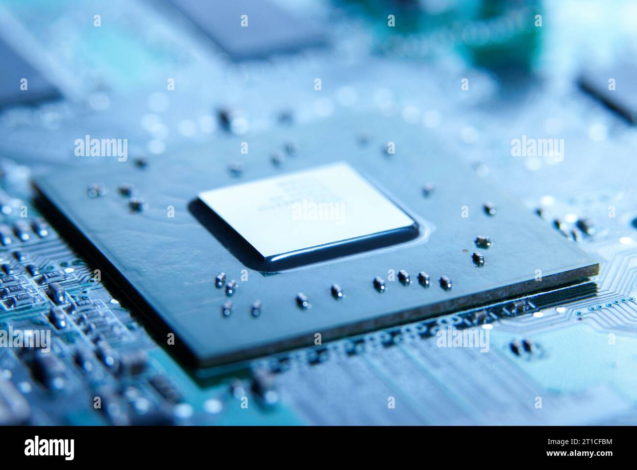 Microprocessor with motherboard background. Computer board chip circuit ...