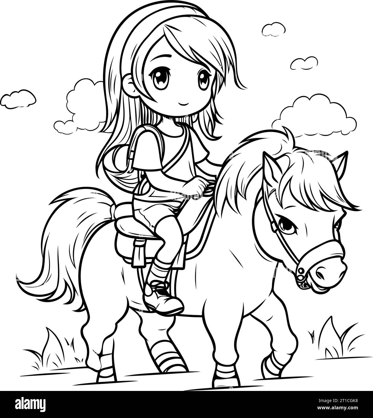 Horse pony girl riding Black and White Stock Photos & Images - Alamy